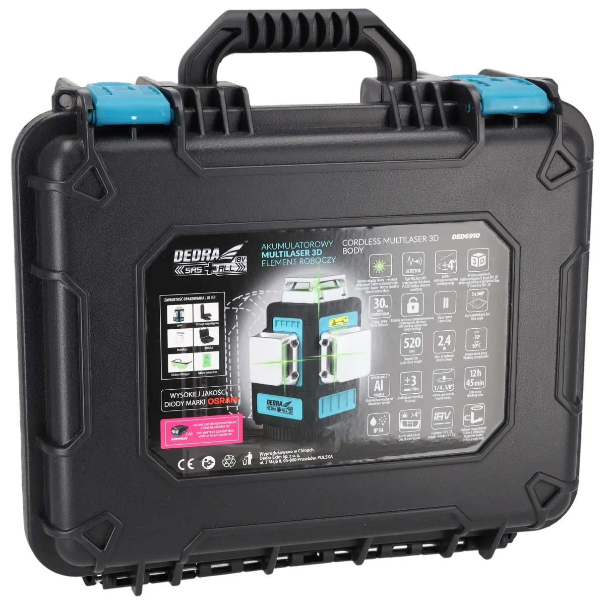 Multilaser 3D, poziomica laserowa 3D, DEDRA SAS+ALL DED6910 zielony laser, OSRAM | dedra.pl